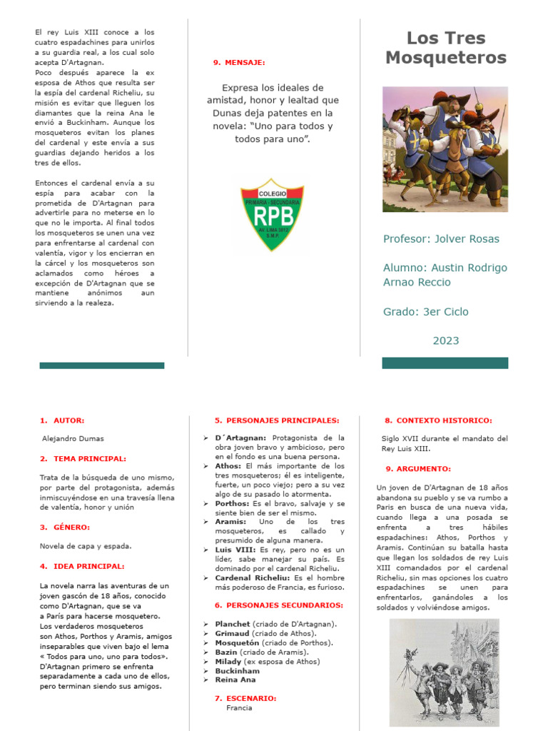 Triptico Los Tres Mosqueteros | PDF | Aramis | Los tres mosqueteros