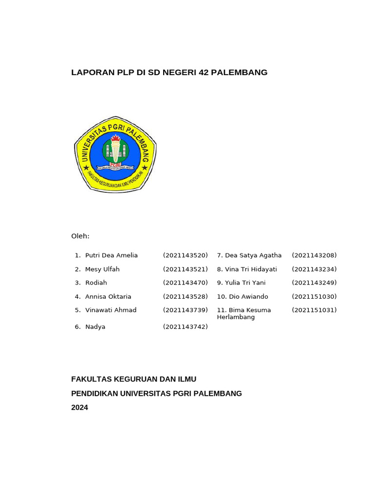 Laporan Kelompok PLP SD 42 PLG New | PDF