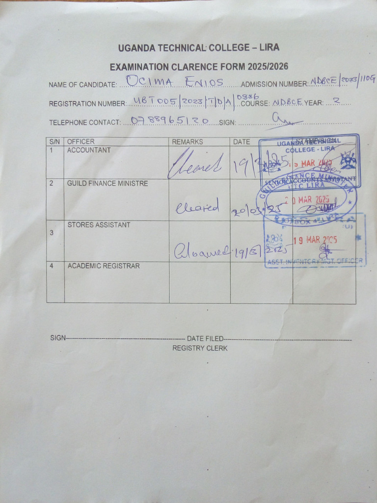 Examination Clearance Form | PDF