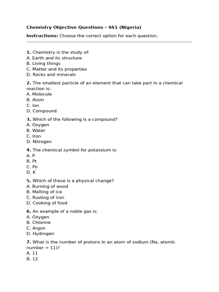 Chemistry Exam QUestion | PDF | Atoms | Chemical Elements