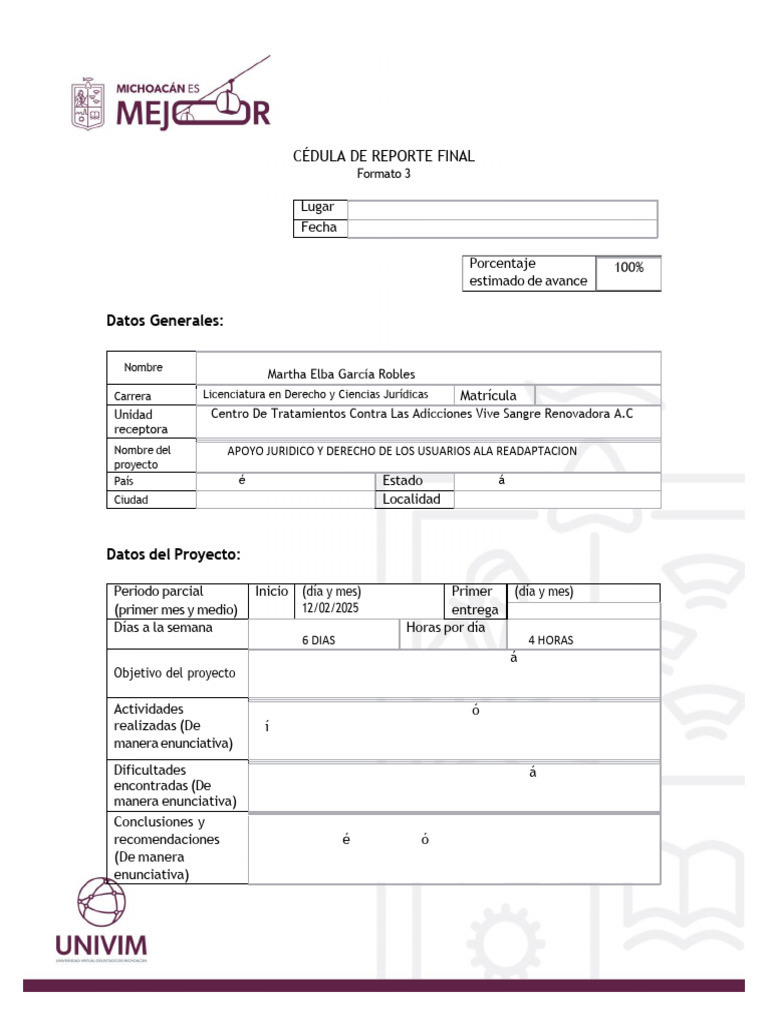 Practica Profesional Cedula Reporte Final | PDF