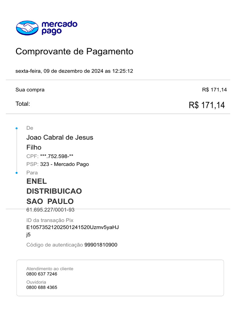 Comprovante de Pagamento ENEL SP | PDF