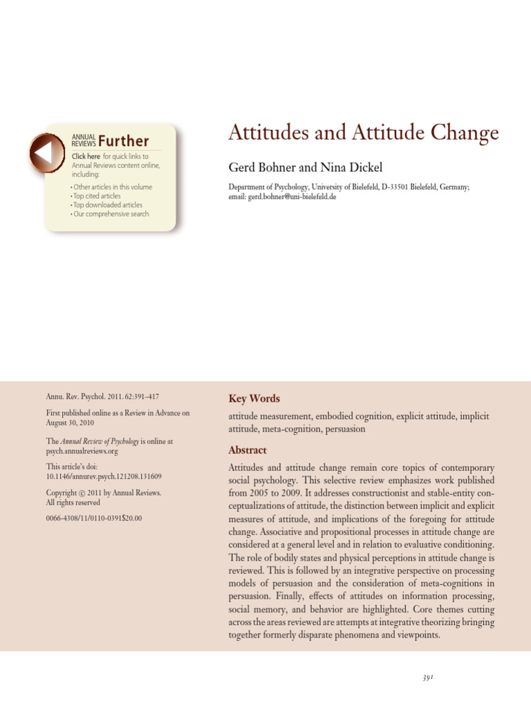 bohner2011 | PDF | Attitude (Psychology) | Psychology
