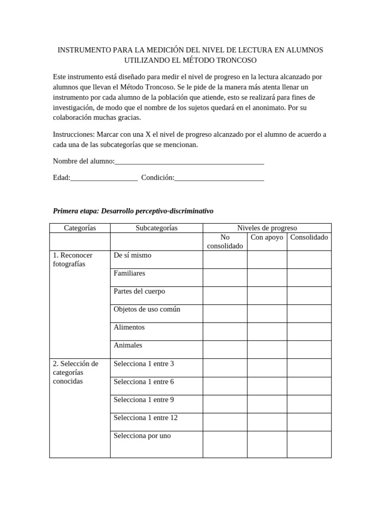 Instrumento Metodo Troncoso | PDF | Asunto (gramática) | Verbo