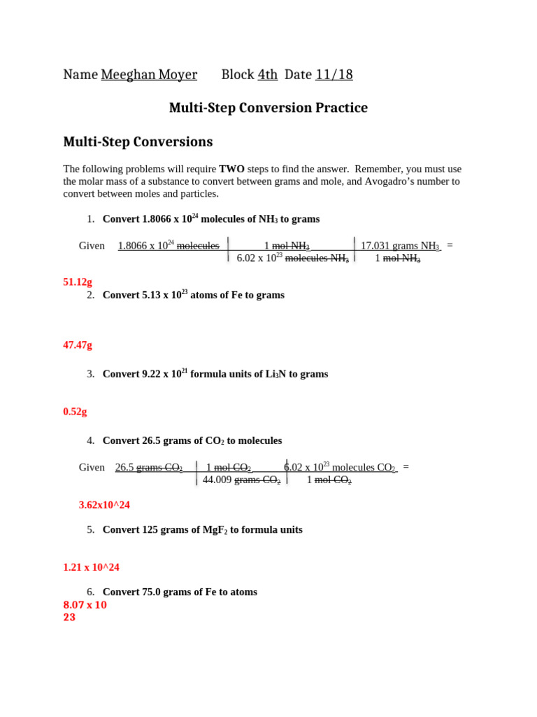 Multi-Step Conversions Practice | PDF