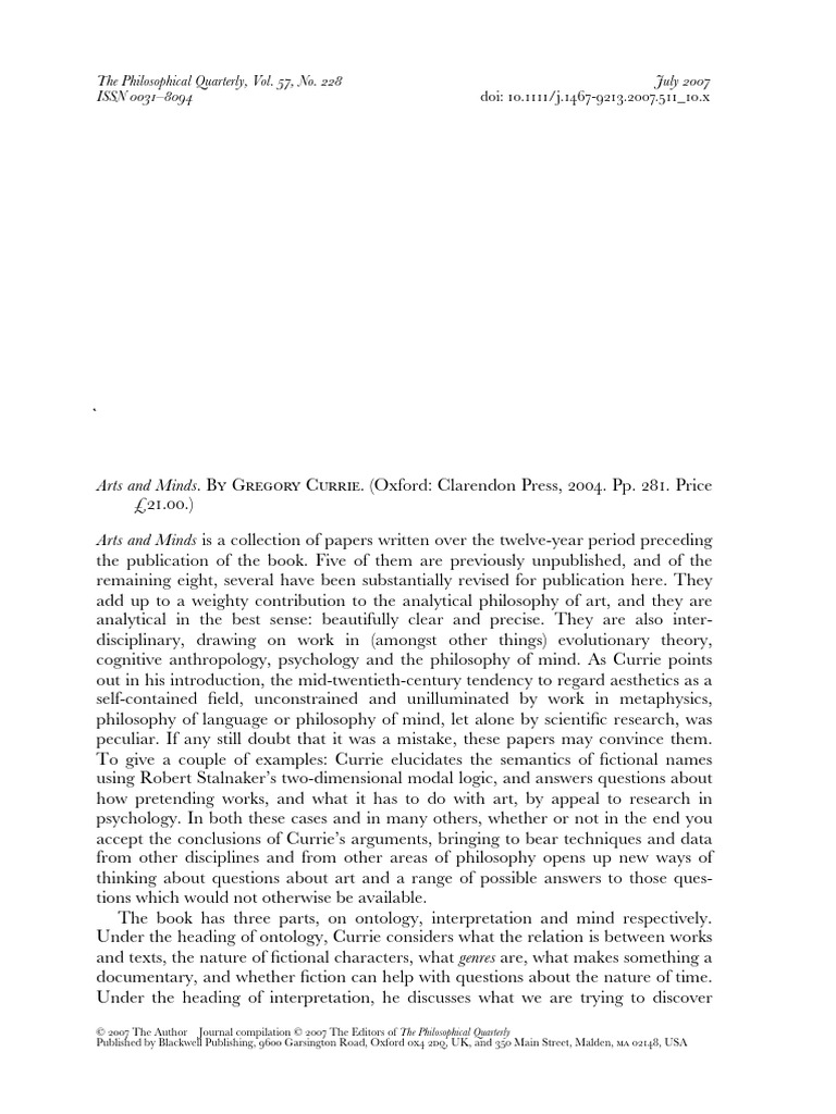 Arts and Minds Gregory Currie | PDF | Aesthetics | Reason