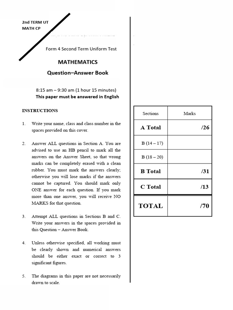 s4 2nd Term Ut Math CP 2 | PDF | Cartesian Coordinate System | Line ...