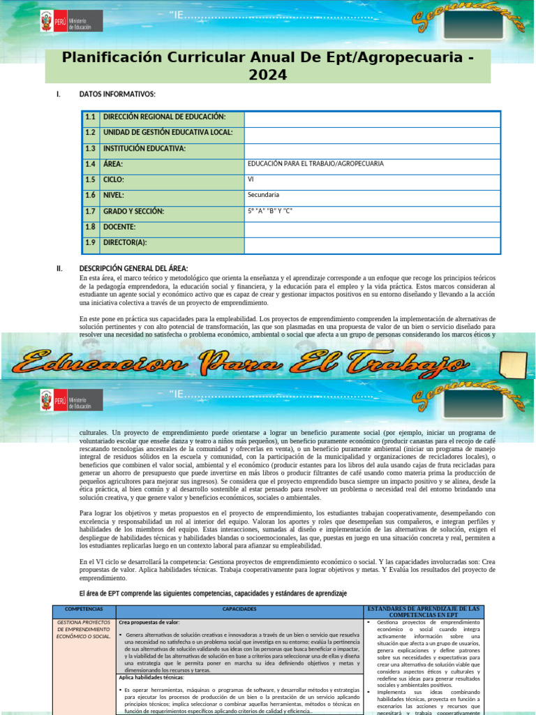 EPT AGROPECUARIA 5° - PROGRAMACIÓN CURRICULAR ANUAL | PDF | Aprendizaje | Sustentabilidad