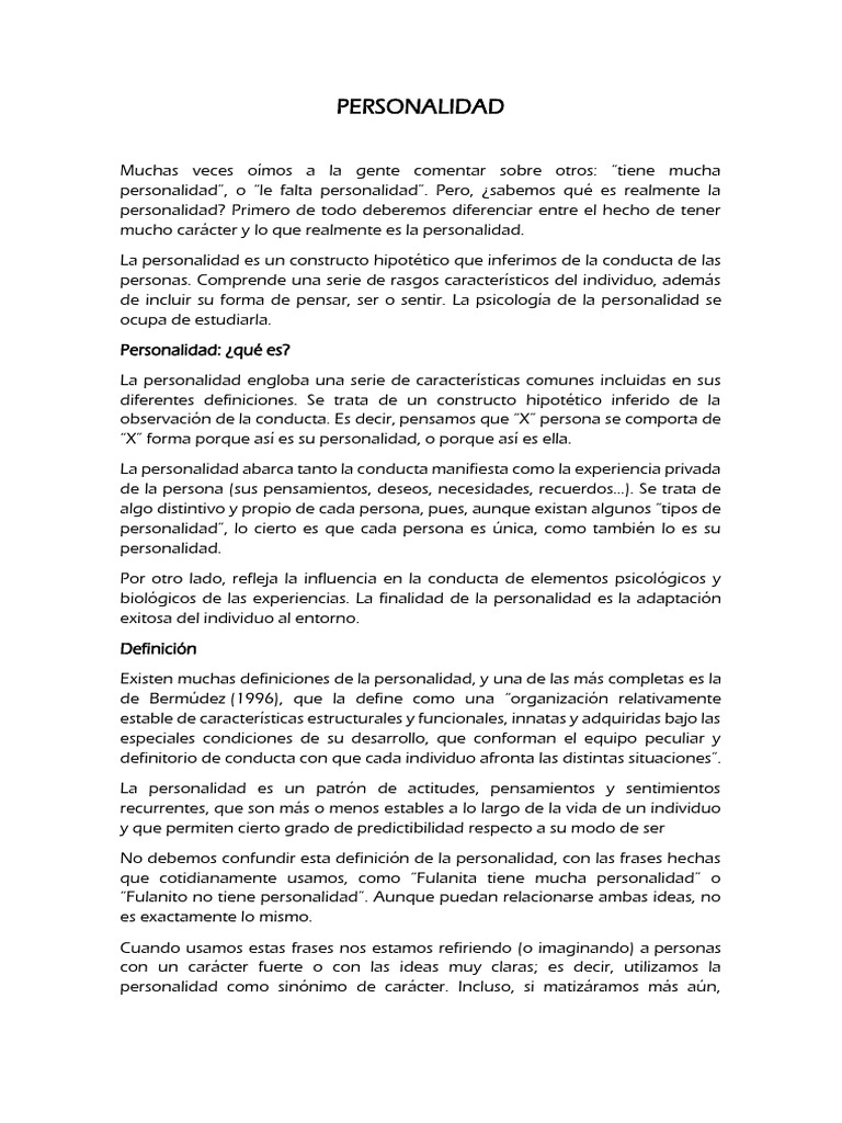 Definición y características de la personalidad | PDF | Temperamento ...