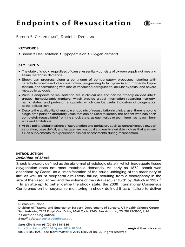 Endpoints of Resuscitation | PDF | Shock (Circulatory) | Sepsis