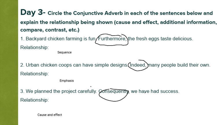 Cameron Young - Wednesday Conjunctive Adverbs Lesson and Practice | PDF