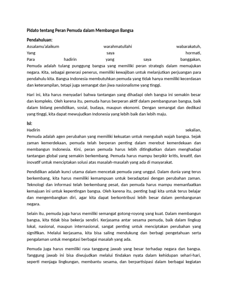 Pidato tentang Peran Pemuda dalam Membangun Bangsa | PDF