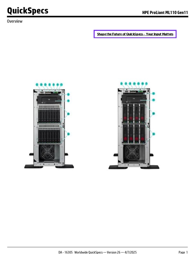 HPE ProLiant ML110 Gen11 | PDF | Solid State Drive | Computer Architecture