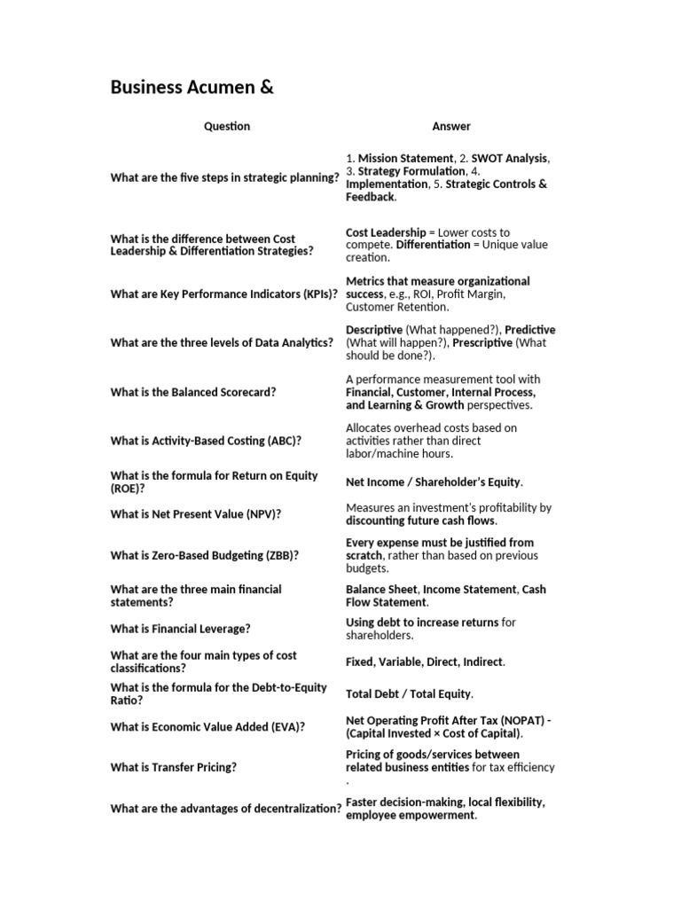 Flashcards Table - Business Acumen & Financial Management | PDF | Net ...