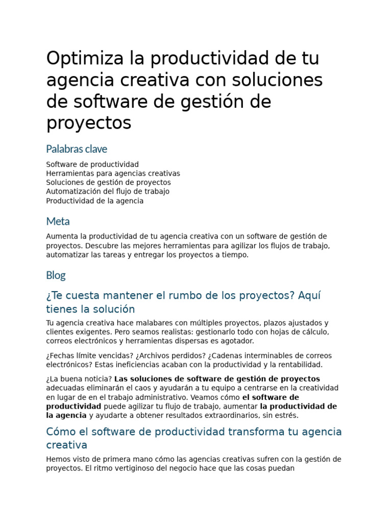 Optimize Your Creative Agency Productivity With Project Management Software Solutions Esp | PDF ...