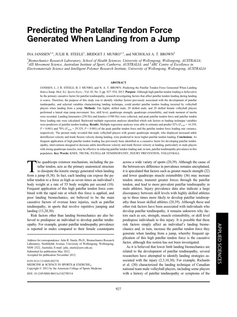 Predicting The Patellar Tendon Force Generated When Landing From A Jump ...