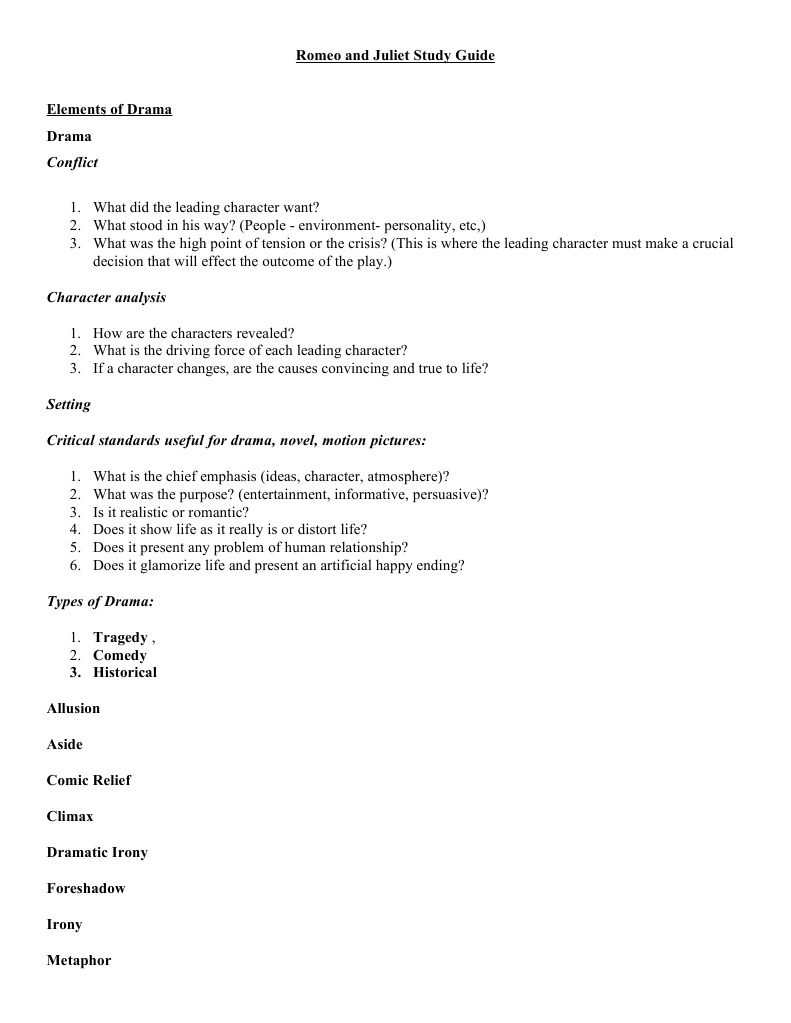 Romeo and Juliet Study Guide Overview | PDF | Characters In Romeo And ...
