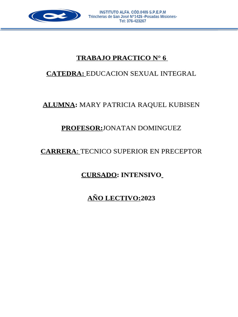 Act. Practica N6 - La ESI en La Escuela | PDF | Educación sexual | La sexualidad humana