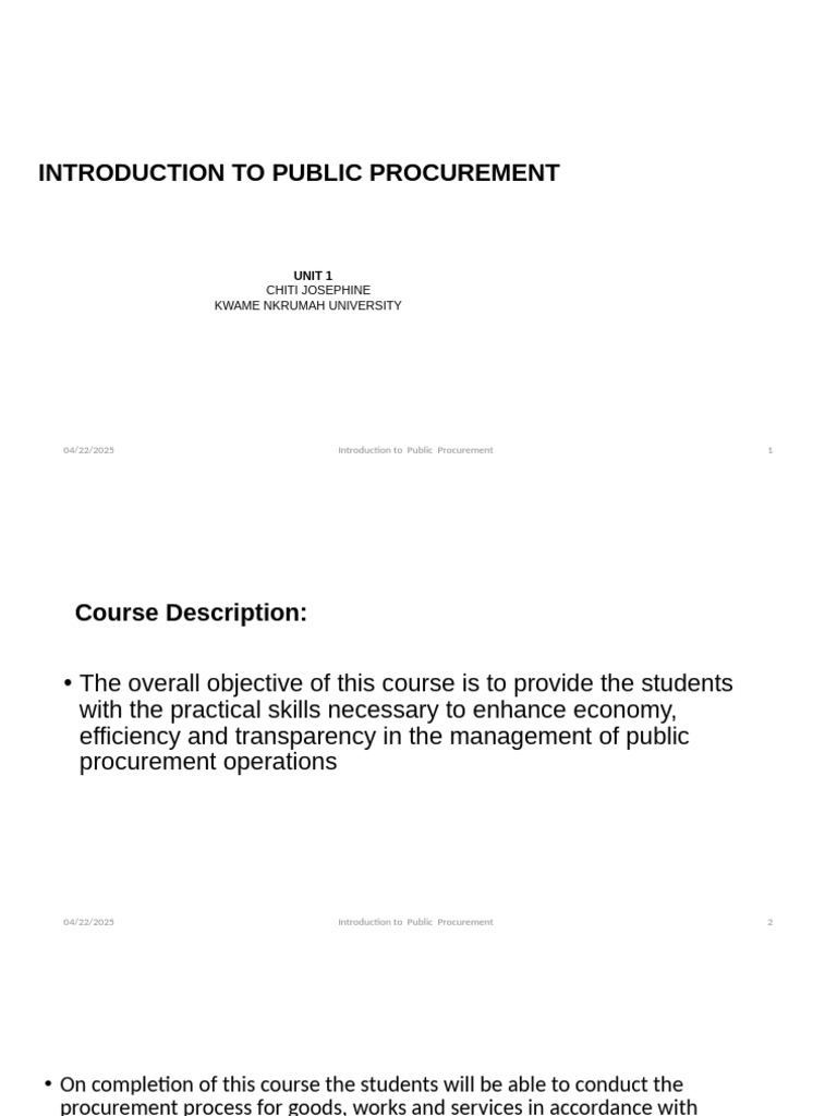 1.Introduction to Public Procurement | PDF | Procurement | Supply Chain