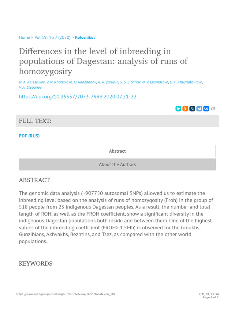 Differences in The Level of Inbreeding in Populations of Dagestan ...
