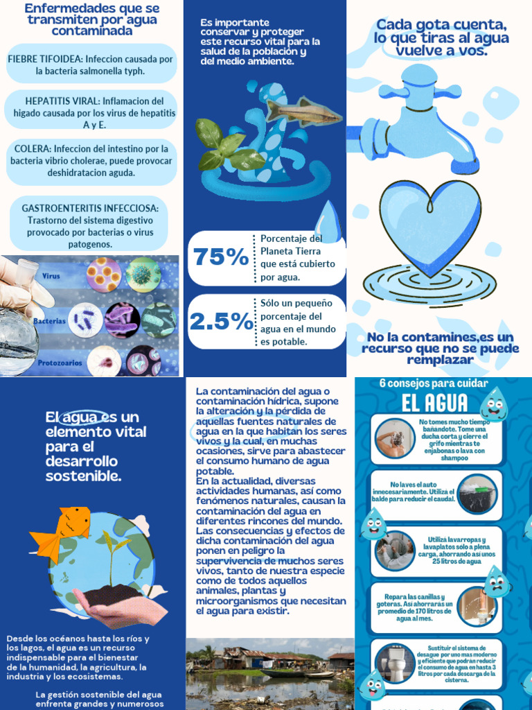 Folleto Cuidado Del Agua Ilustrado Azul | PDF | Agua | La contaminación del agua