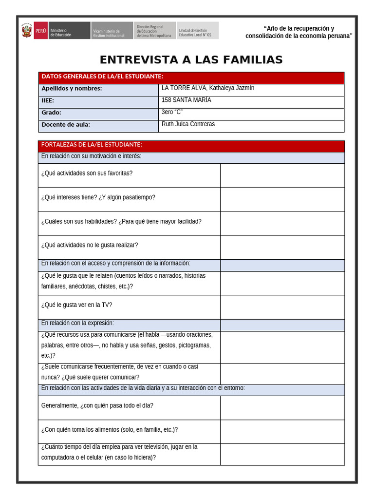 Kathaleya - Entrevista A Las Familias | PDF | Ciencias del ...