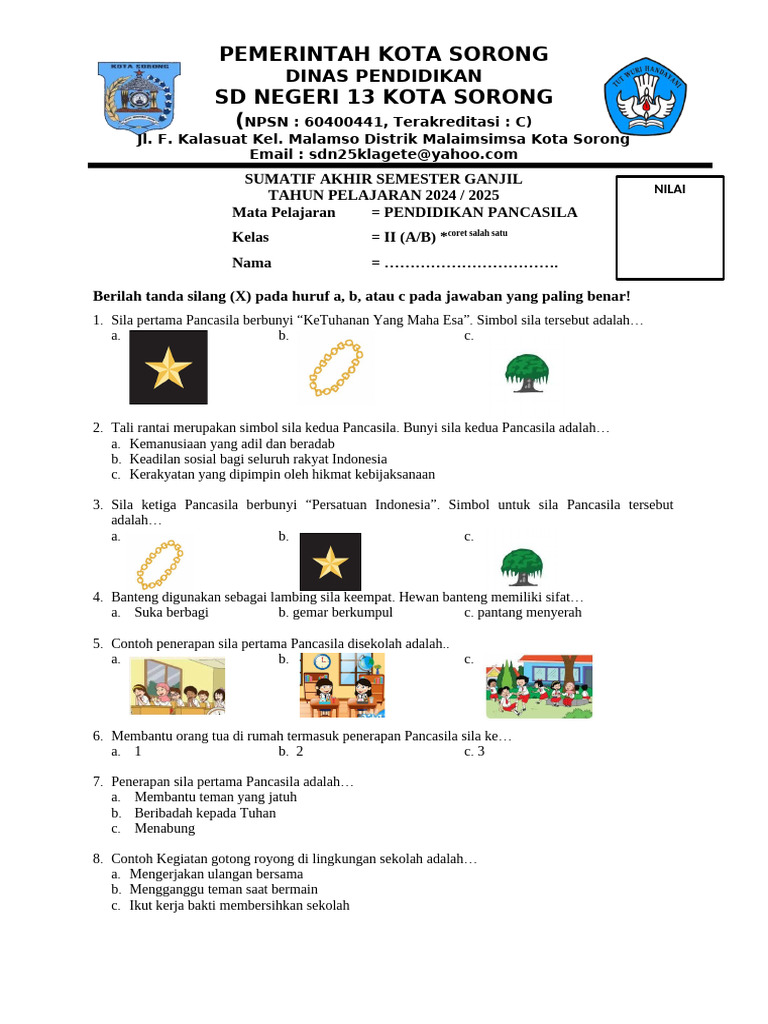 SUMATIF AKHIR SEMESTER GANJIL PENDIDIKAN PANCASILA | PDF