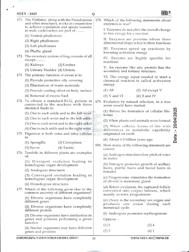 NEET Q-20 APR_ANS | PDF