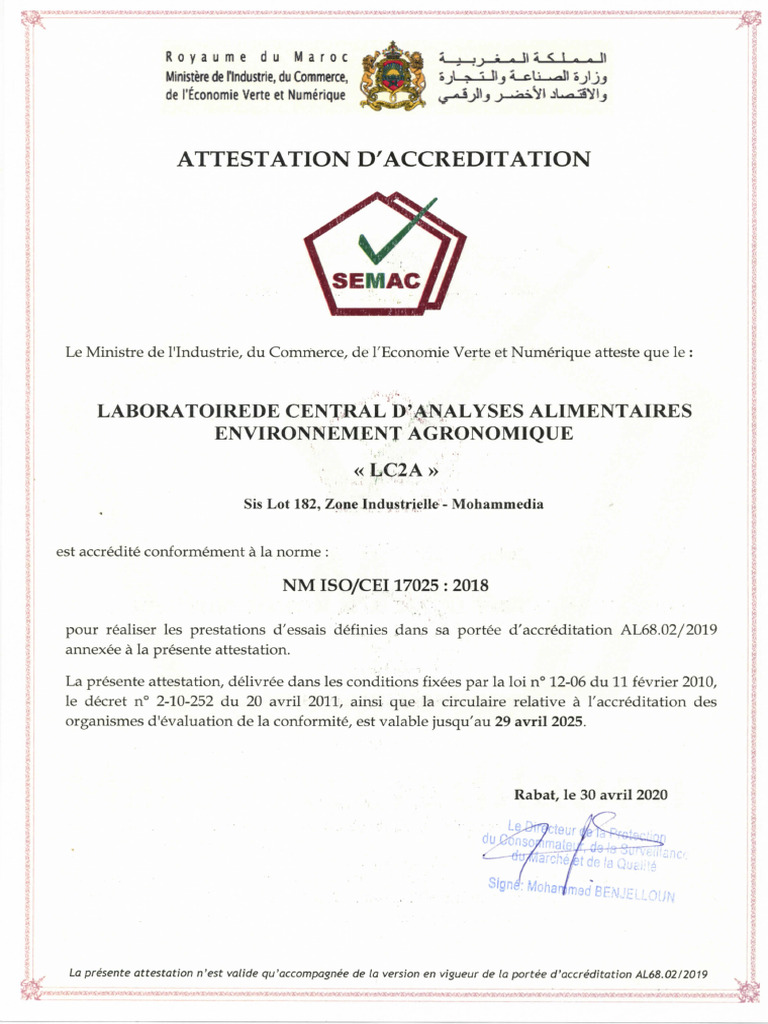 Attestation Daccreditation LC2A 1 | PDF