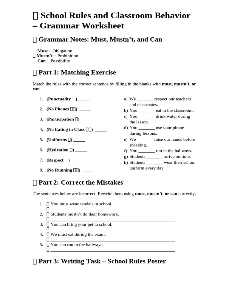 ? School Rules and Classroom Behavior (Lesson 4 Extra) | PDF | Learning ...