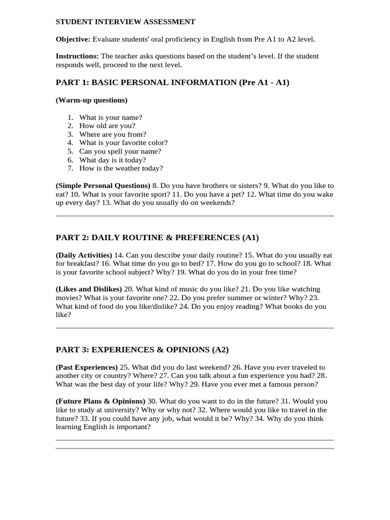 STUDENT INTERVIEW ASSESSMENT | PDF | Communication | Cognitive Science
