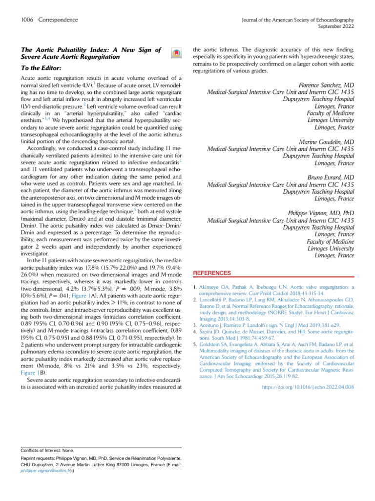 Aortic Pulsatility Index AND REFERENCES | PDF | Aorta | Angiology