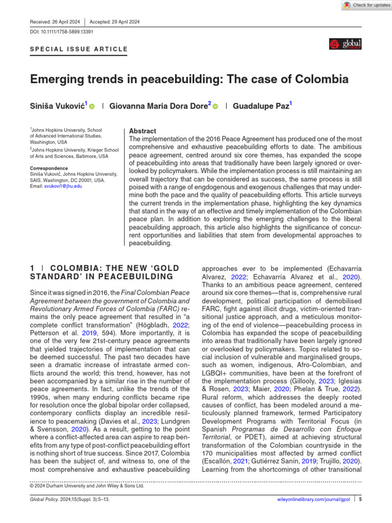 Colombia's Peacebuilding Successes and Challenges | PDF | Peacebuilding ...