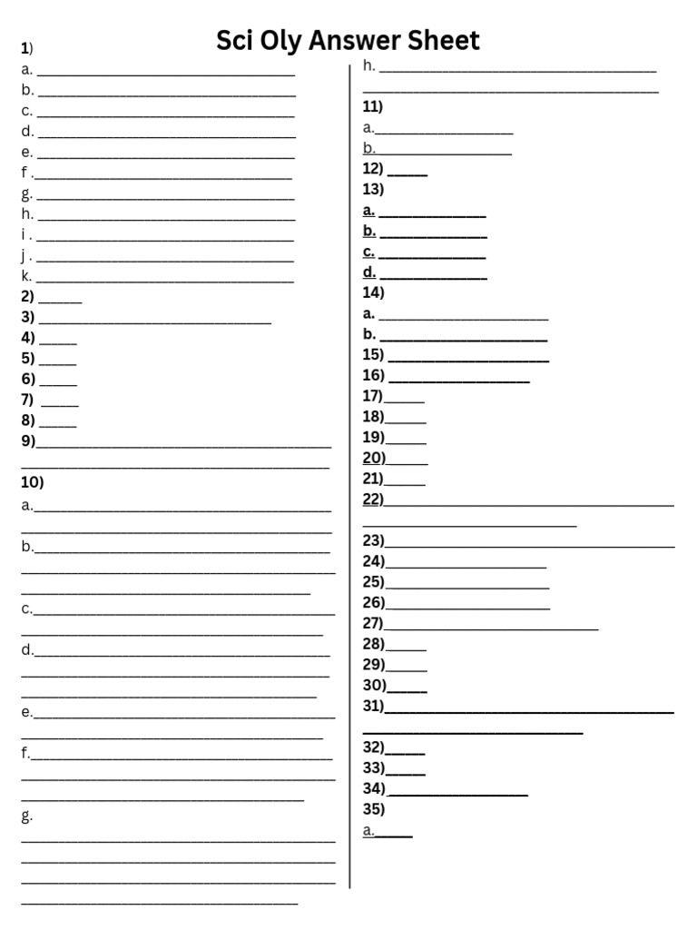 Sci Oly Answer Sheet Template | PDF