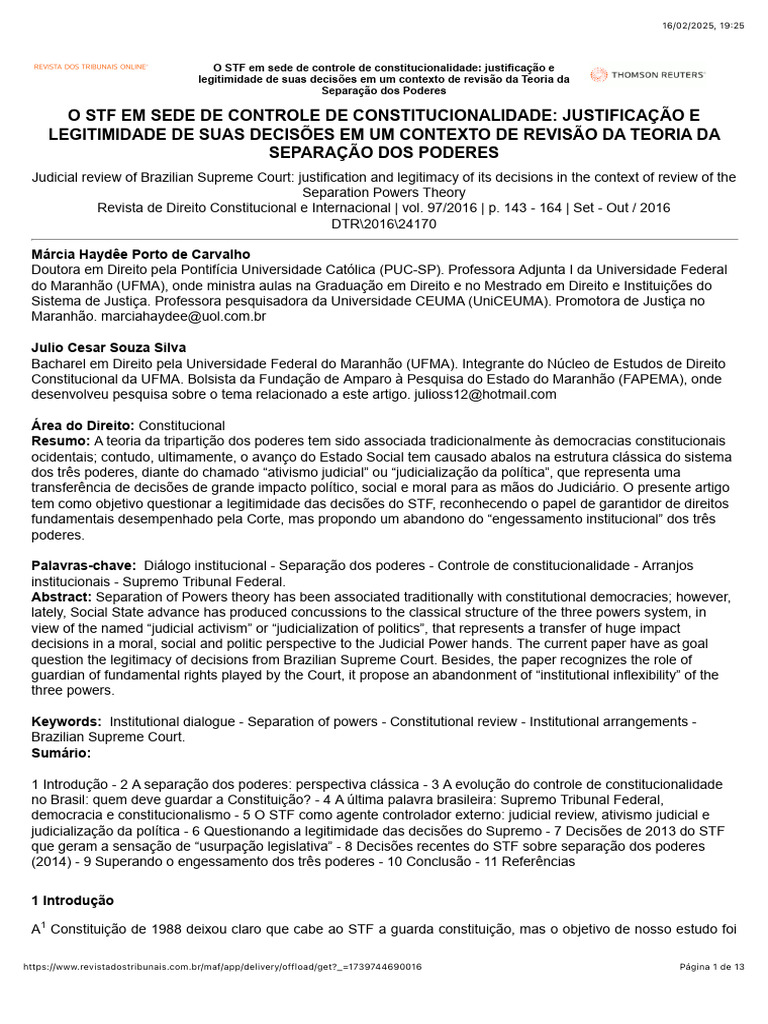 Legitimidade do STF no Controle Constitucional | PDF | Constituição ...