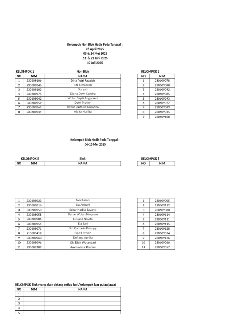 Daftar Kelompok Offline Angkatan - 7-3 | PDF