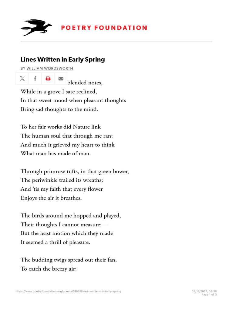 Lines Written in Early Spring The Poetry Foundation | PDF
