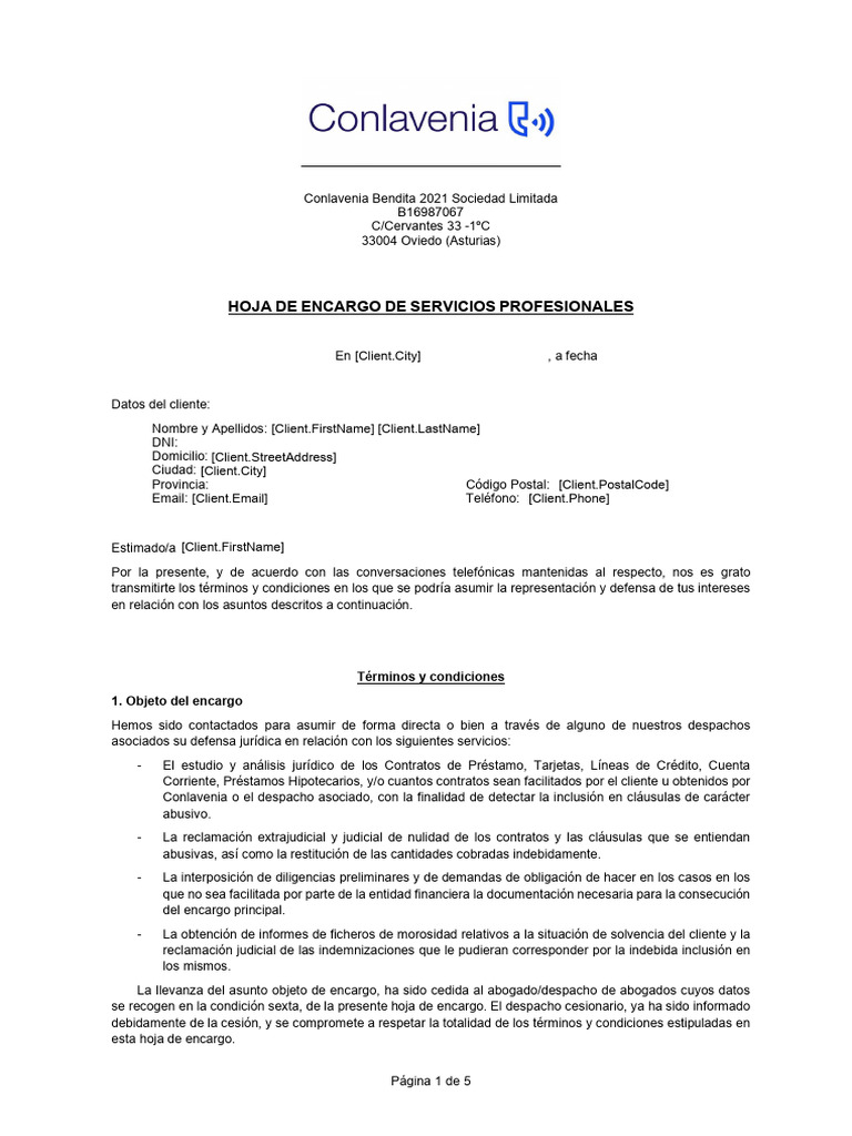 Modelo Hoja de Encargo Esgar Abogados | PDF | Póliza de seguros | Abogado