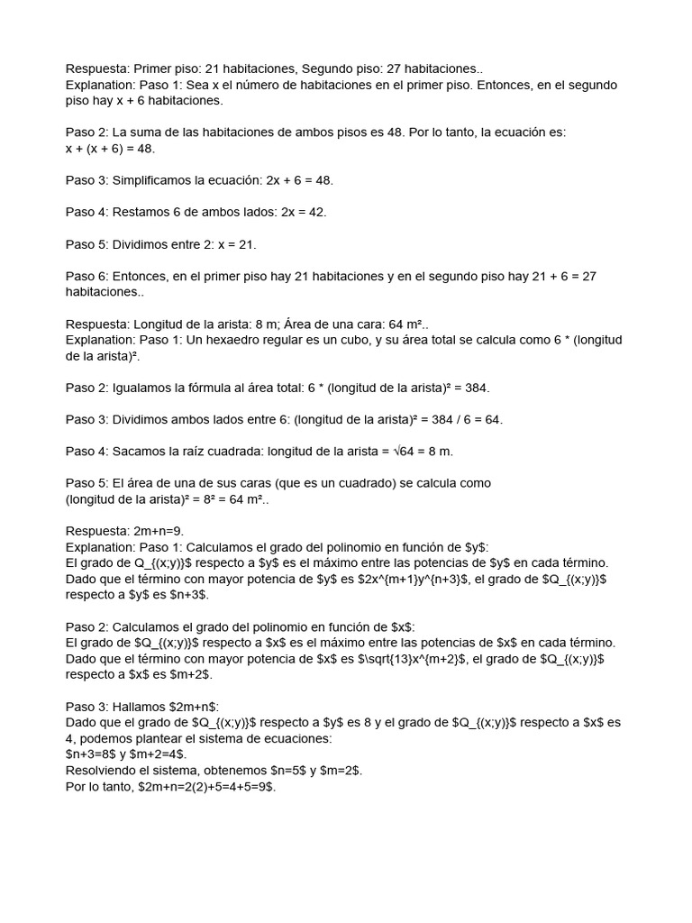 Ejercicios de Matemáticas | PDF