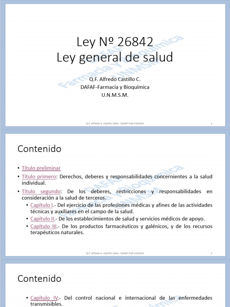 Clase 2 - Ley #26842 - Ley General de Salud | PDF | Cuidado de la salud | Salud mental