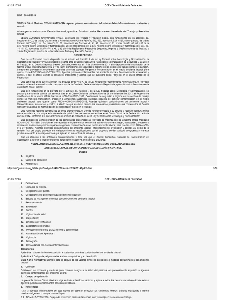 NORMA Oficial Mexicana NOM-010-STPS-2014 | PDF | Contaminación ...