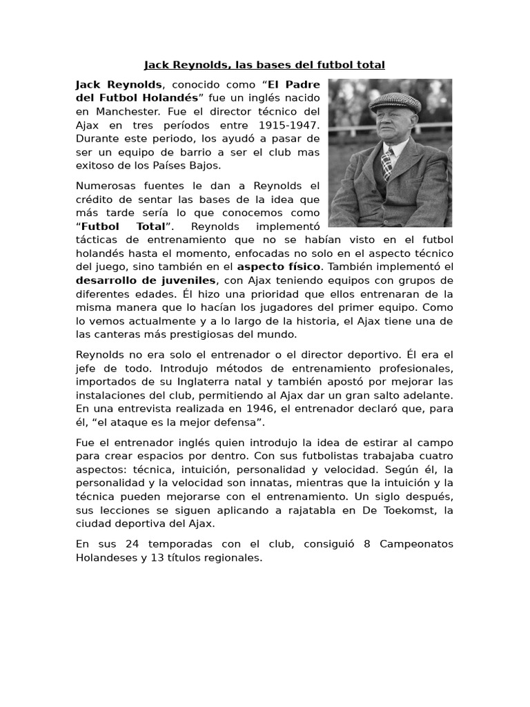 Jack Reynolds y el Futbol Total en Ajax | PDF