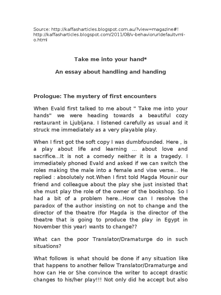 Essay by Ossama Elkaffash On The New Play by Evald Flisar "Take Me Into ...