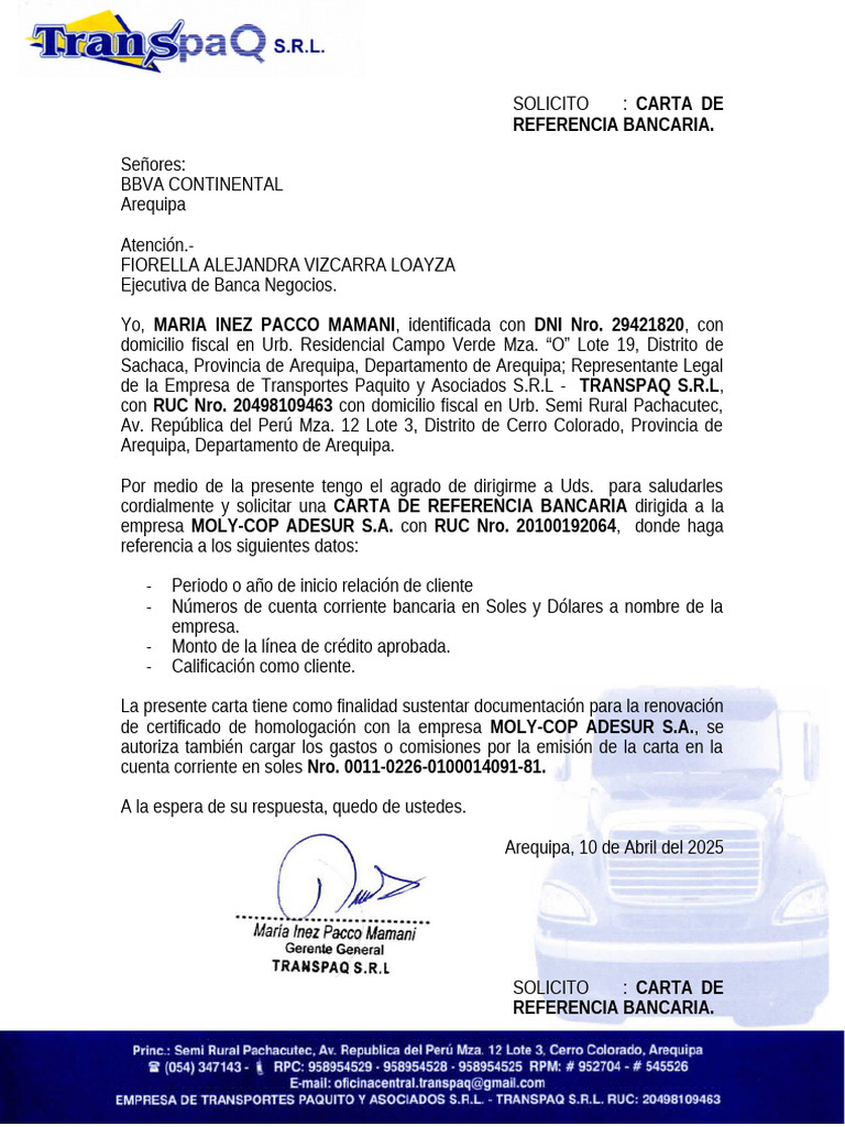 Solicitud de Carta de Referencia Bancaria | PDF | Servicios financieros ...