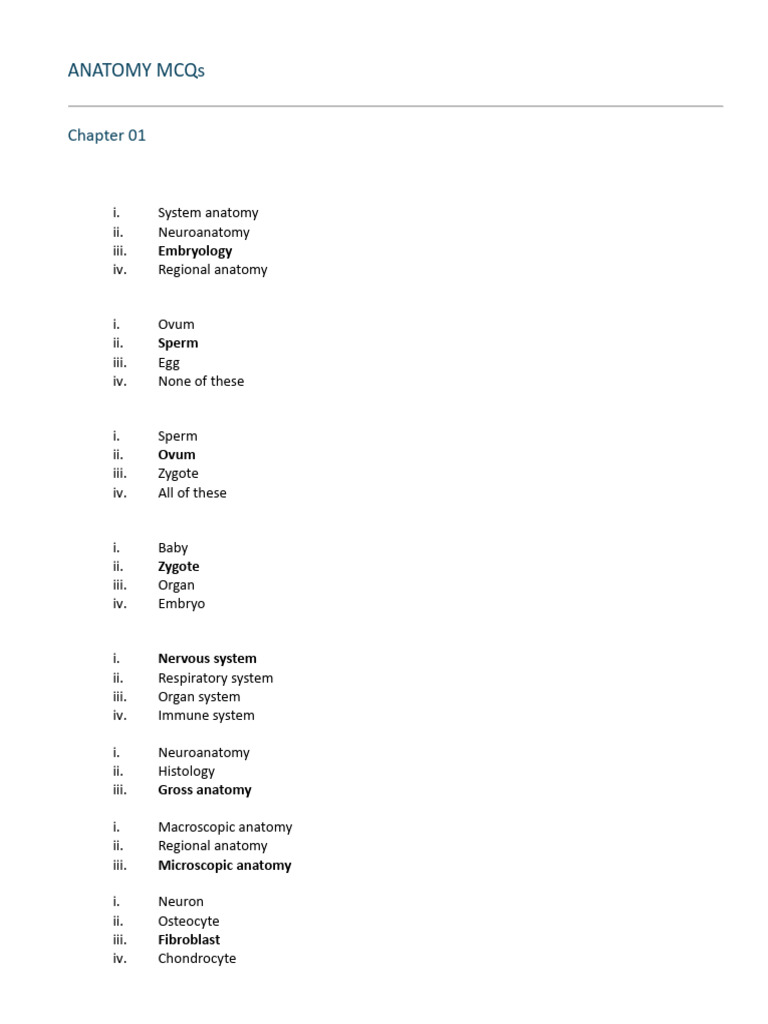 Anatomy MCQs CHP 1,2,3 (Incomplete) | PDF | Anatomical Terms Of Motion | Human Leg