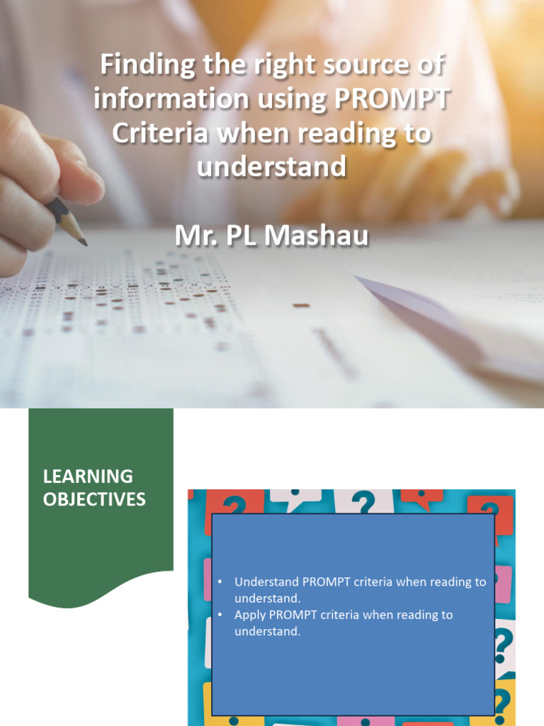 UTF-8''Reading To Understanding Using PROMPT Criteria | PDF | Sampling ...