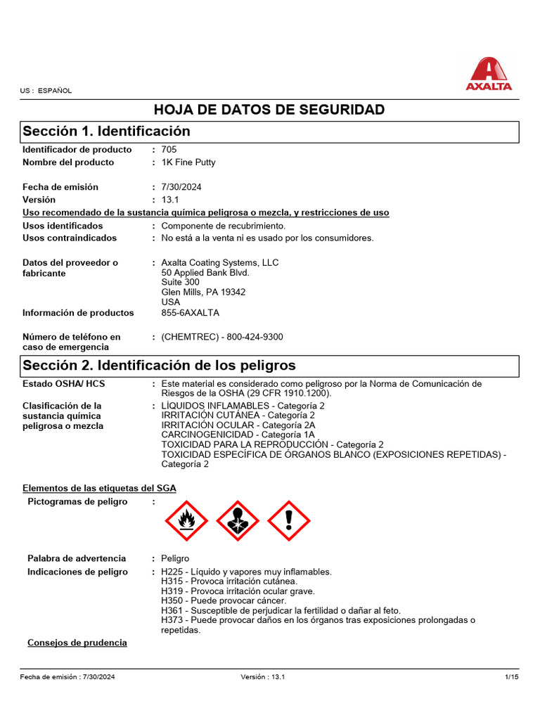 Hoja de Seguridad 1K Fine Putty | PDF | Residuos | Reciclaje