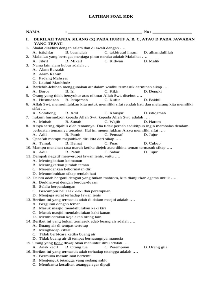 LATIHAN SOAL KDK_EDIT | PDF