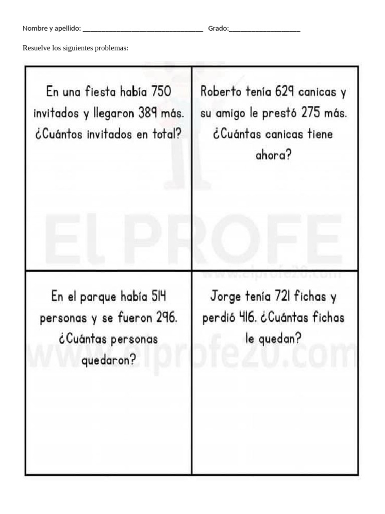 Actividades de Matematica 3er Grado Repaso | PDF