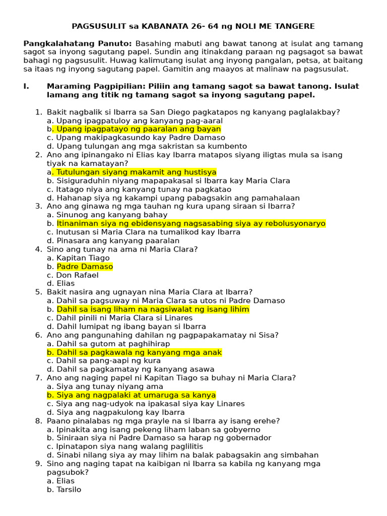 PAGSUSULIT Sa KABANATA 26 64 1 | PDF